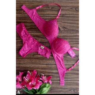 Conjunto Calcinha e Sutiã Renda Com Bojo Espera Marido Conjunto sexy ...