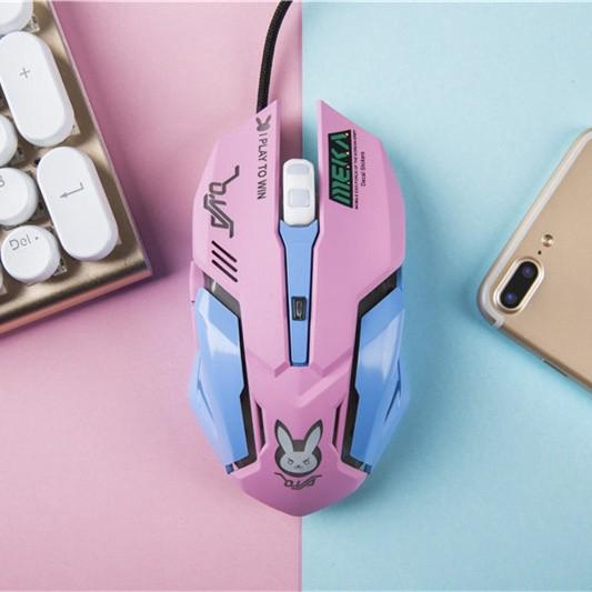 🌟3C🌟SB02 Overwatch D.va Mouse Dva Cosplay USB Gaming Mouse com fio Rosa ...