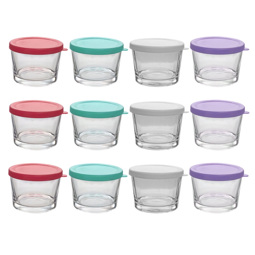Potes de Vidro Com Tampa Plástica 200ml Multiuso 12 Pçs Cores Variadas ...