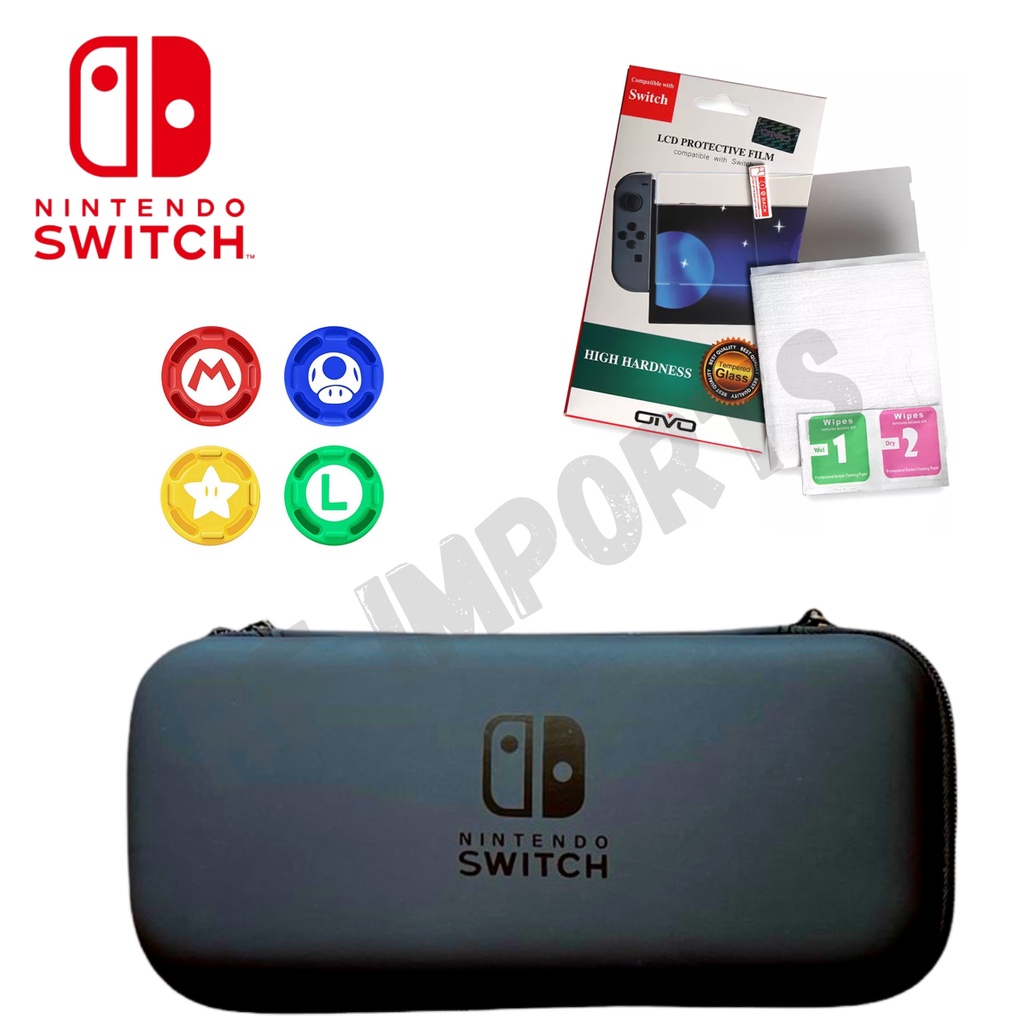 KIT PROTEÇÃO Case Capa Estojo + Película Vidro + 4 Grip Nintendo Switch ...