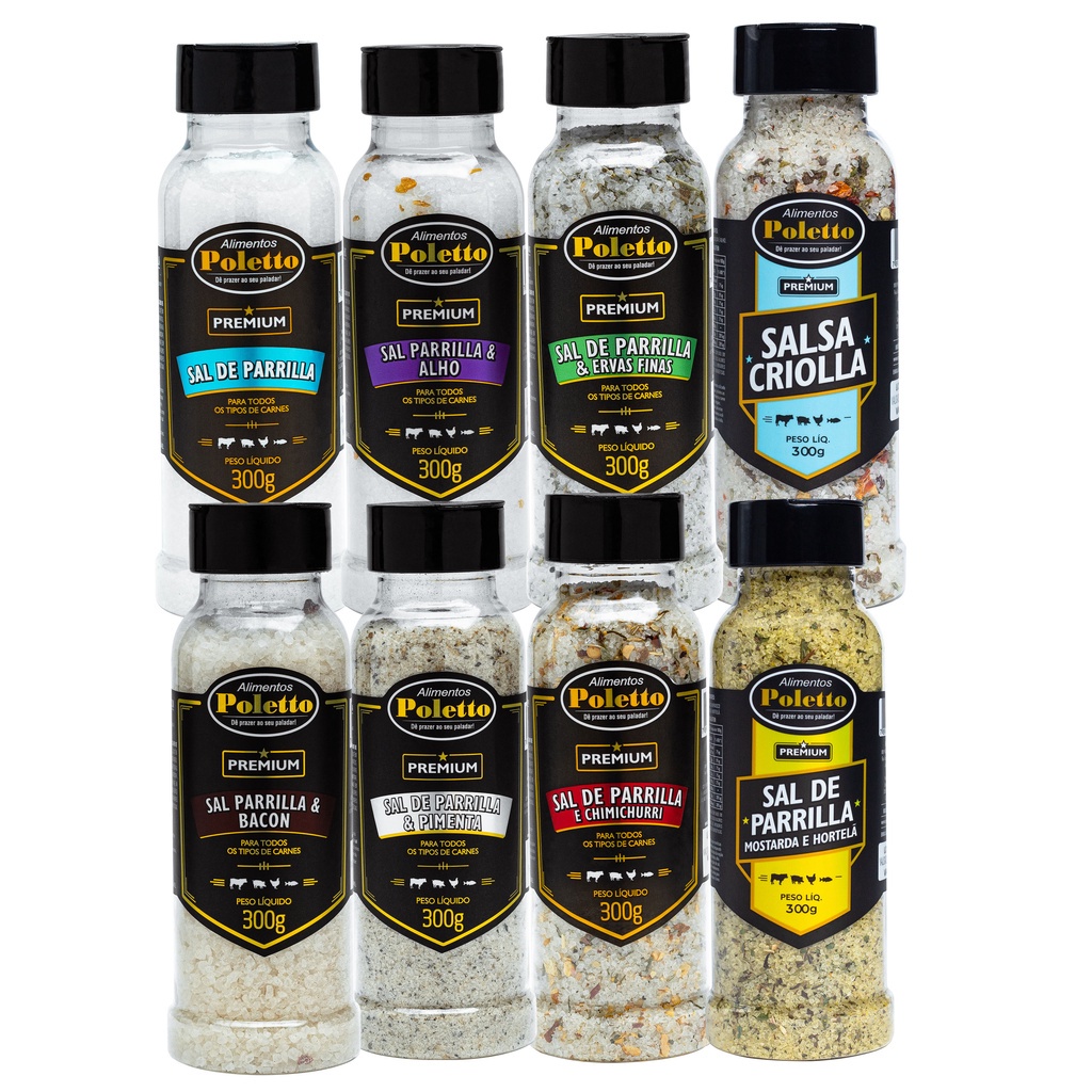 Sal de Parrilla Temperado para Churrasco e Culinária Kit 8 sabores ...