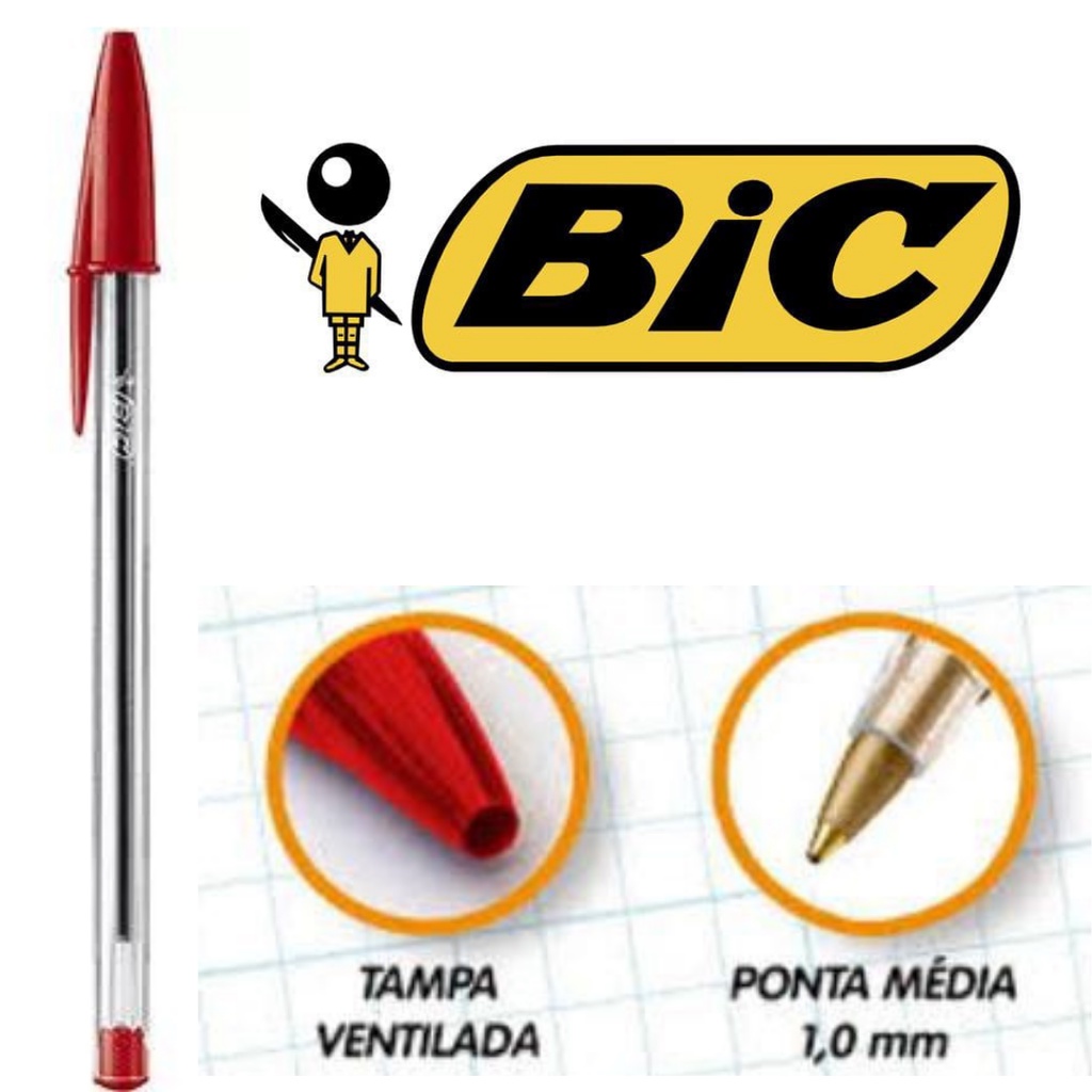 Caneta Esferográfica BIC Cristal Dura Mais, A Clássica Vermelha, Ponta Média de 1.0mm | Shopee ...