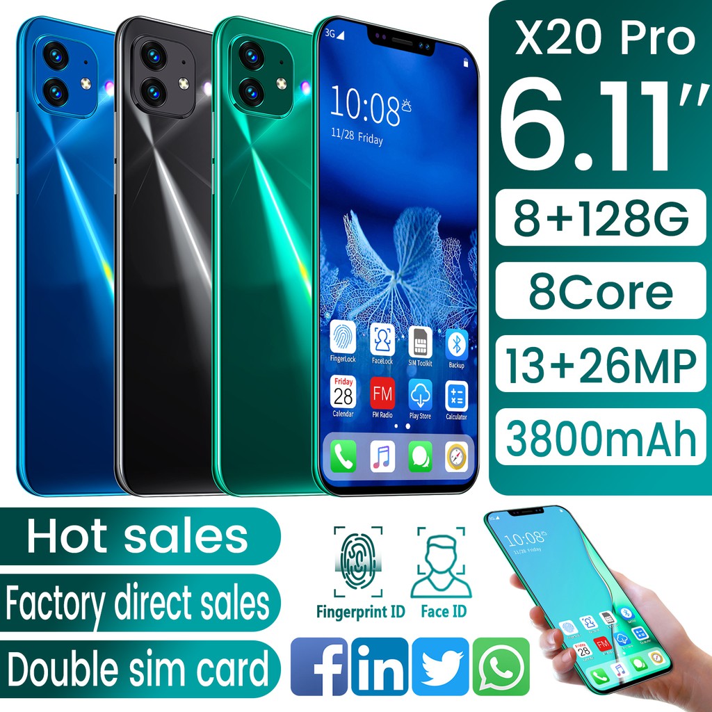 X20 Pro Smartphones Telefones Celulares Android Telefone 6.11 Polegada De Tela Cheia Android 9.1 ...