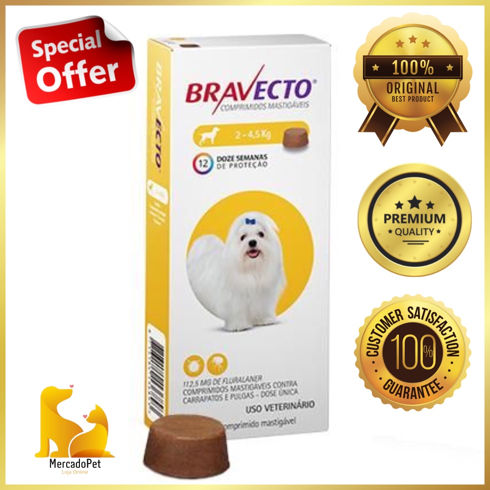 Bravecto 2 a 4,5 kg Antipulgas e Carrapatos para Cães MSD Original Envio imediato - 1 COMPRIMIDO ...