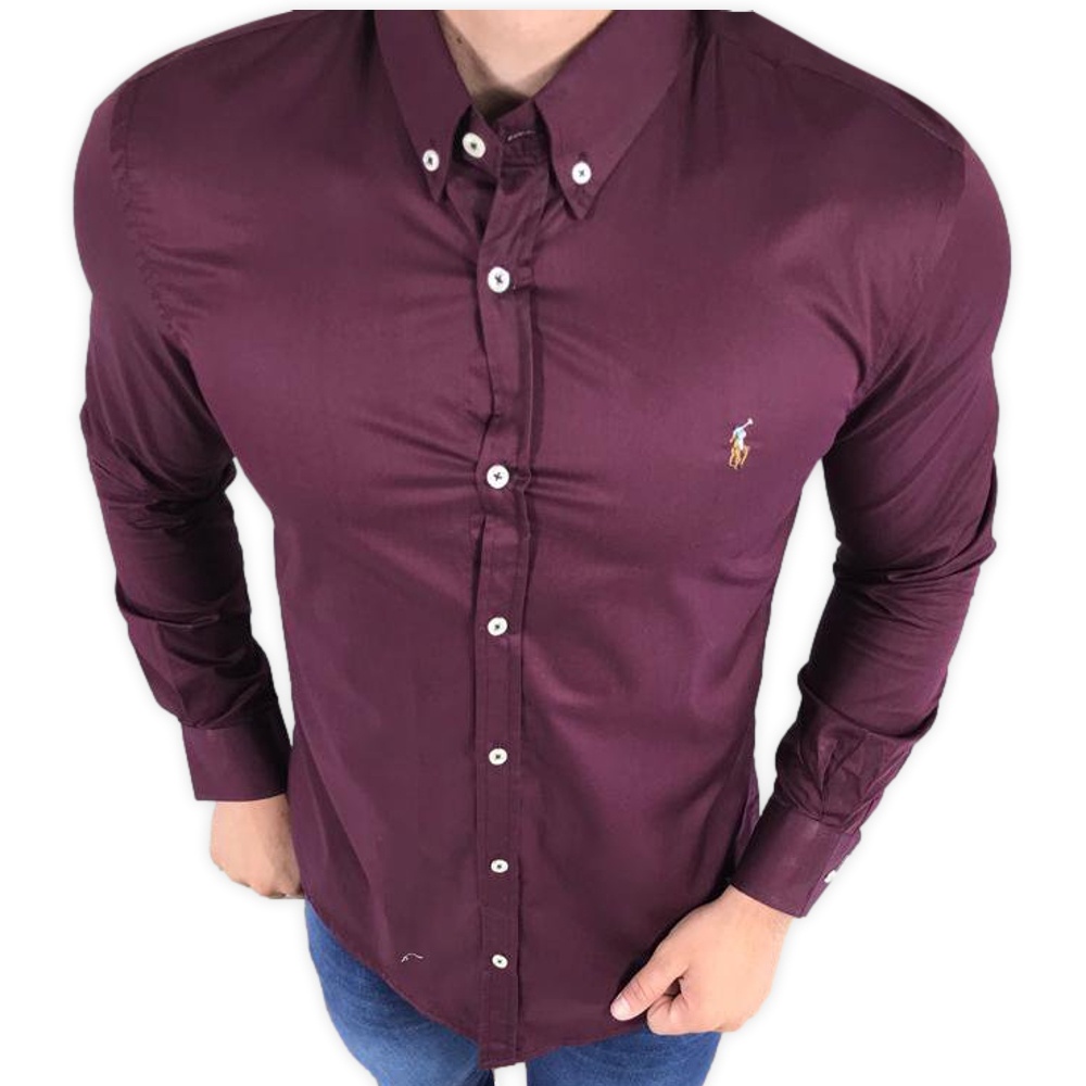 Camisa Social Manga Longa Ralph Roxa Logo Colorido Promo | Shopee Brasil