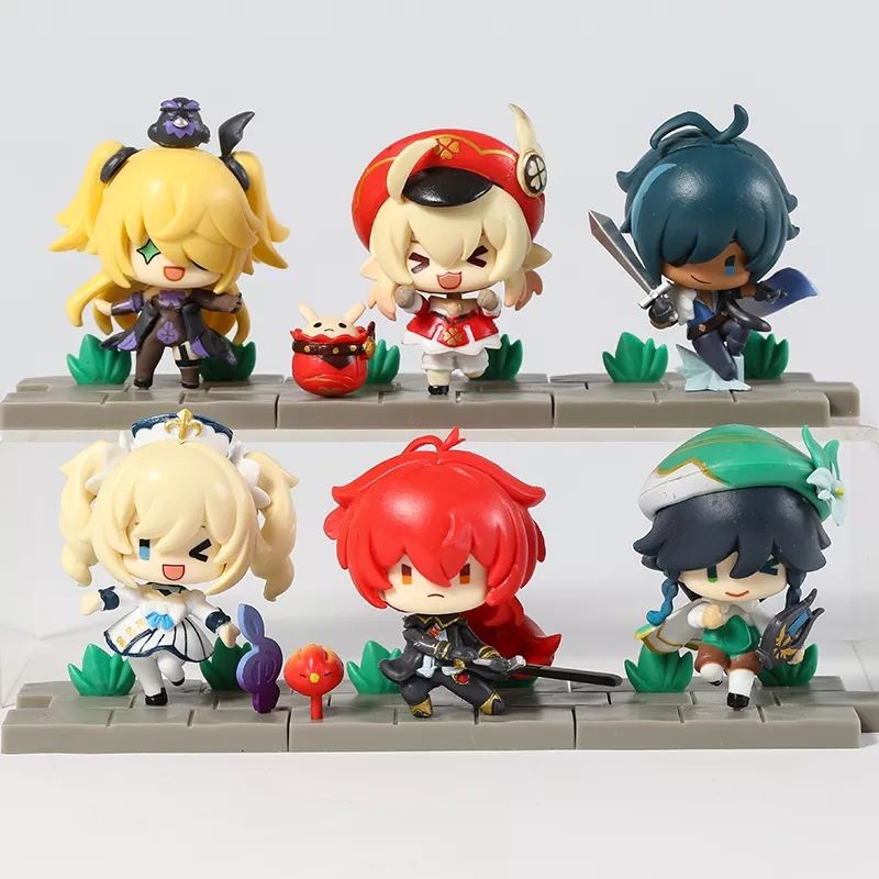Mini Figure Genshin Impact 8cm Boneco Klee Diluc Barbara Fischl Kaeya ...