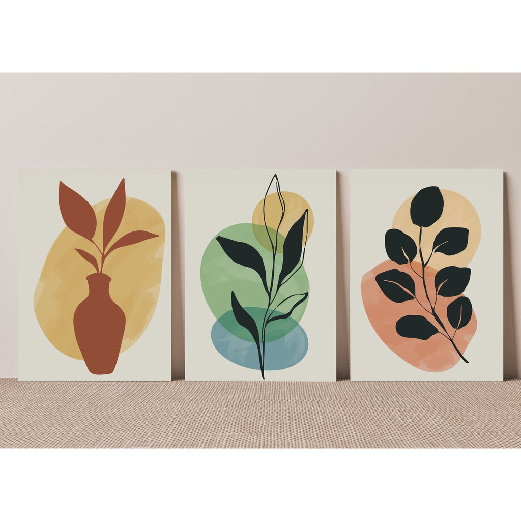 Quadro decorativo 3 peças 20x30 abstrato flores colorido simples e ...