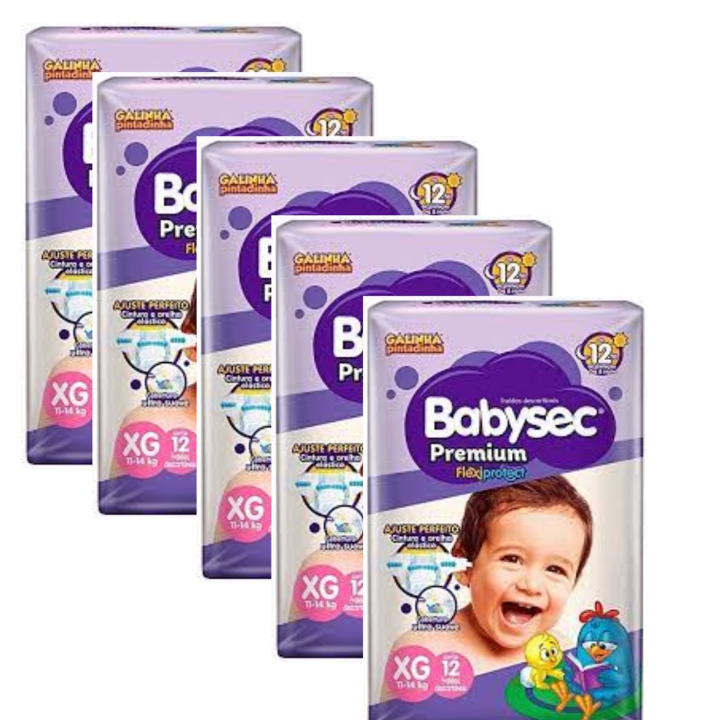 KIT 5 Fralda Infantil Criança e Bebê Descartável Baby Sec Premium ...