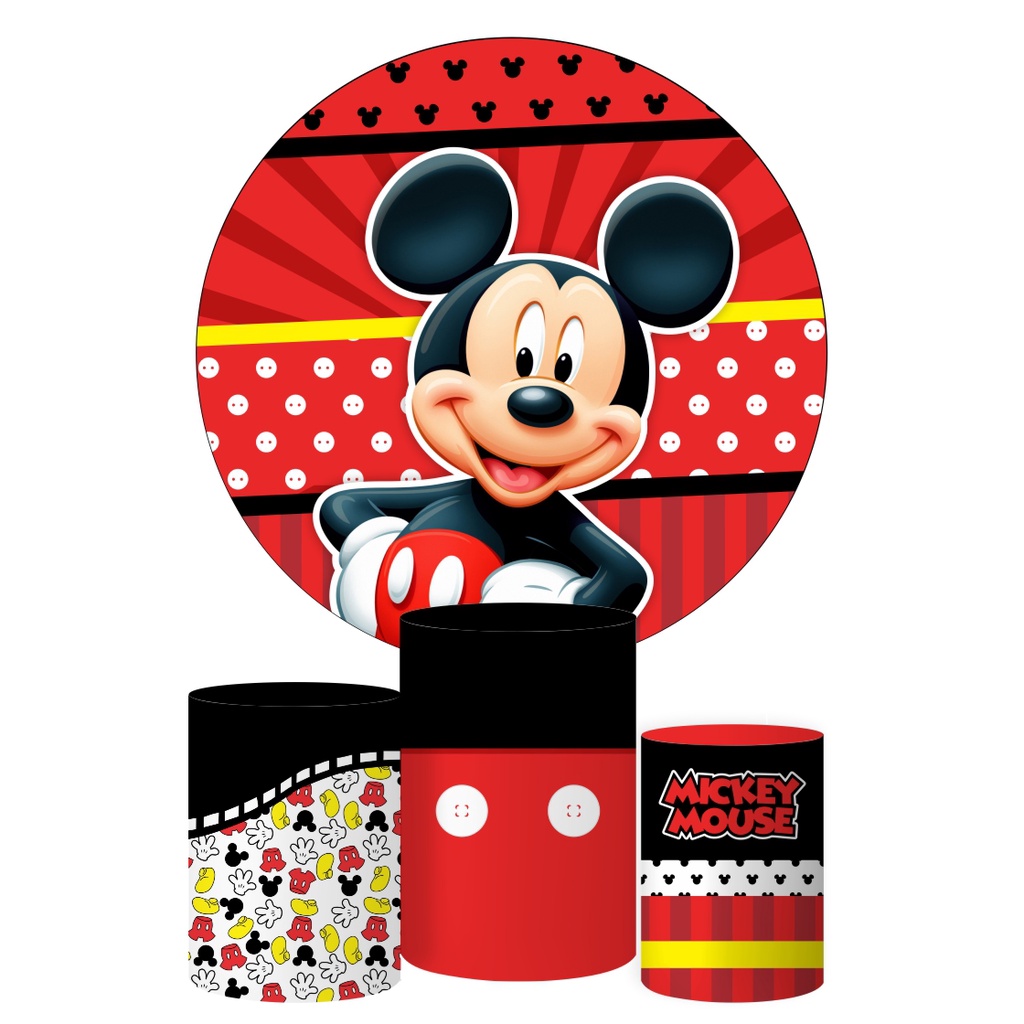 Kit Painel Redondo + Trio Capas Cilindro Festa Aniversário Mickey Mouse ...