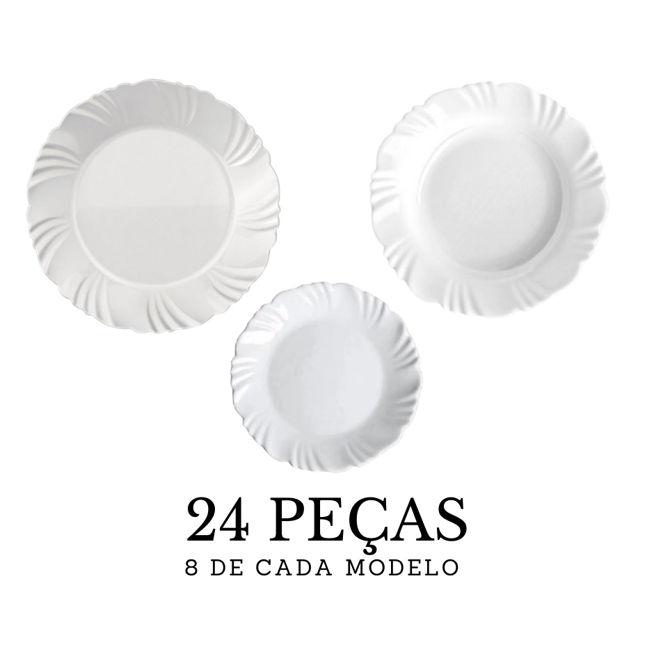 Kit Aparelho de Jantar 24 Peças - 8 Pratos Fundo, 8 Pratos Rasos e 8 ...