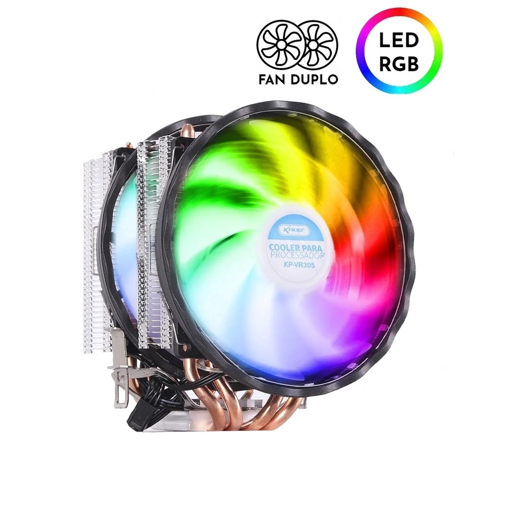 Cooler Gamer Para Processador Duplo Fan 120mm Led RGB Intel e AMD 120w ...