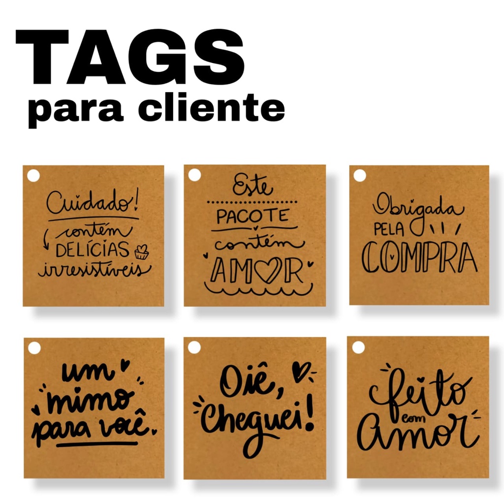 100 Tags Personalizadas em papel Kraft Ideal para Presente, Sacolas ...