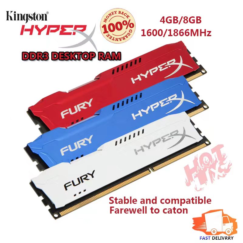 Kingston Hyperx Fury 4GB 8GB Ddr3 1333MHz 1600MHz 1866MHz 1.35V / 1.5V 240 Pin DIMM RAM Memória ...