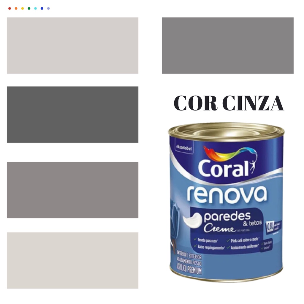 Tinta de Parede Acrílica Coral Renova Cor Cinza 800ml Lavável Premium ...