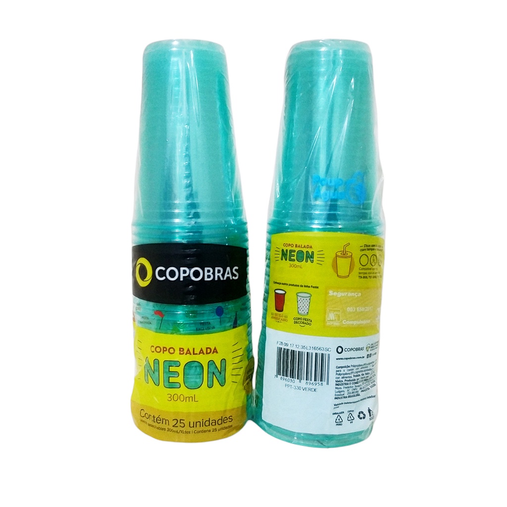 Copo NEON VERDE 300 ML 25 UN Balada Copobras | Shopee Brasil