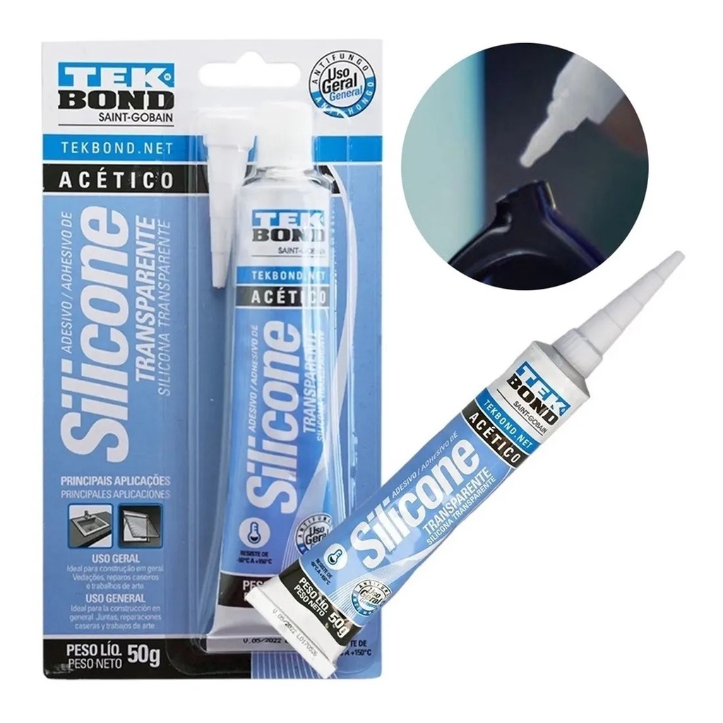 Silicone Acético Transparente Vedação de Pia Vidros Bisnaga 50g Tekbond ...