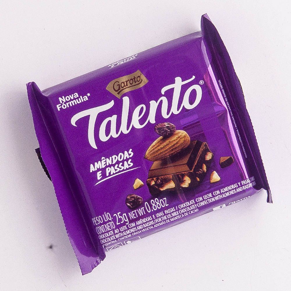 Chocolate Talento com Amêndoas e Passas 25g | Shopee Brasil
