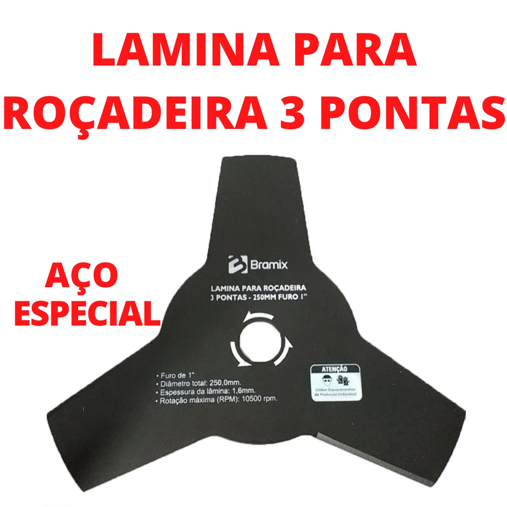 Lamina De Roçadeira 250 Mm 3 Pontas Furo De 1" Aço Especial - Bramix ...