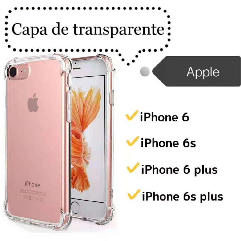 Capa Capinha IPhone 6 / 6s Plus TPU Transparente Anti Impacto Case ...