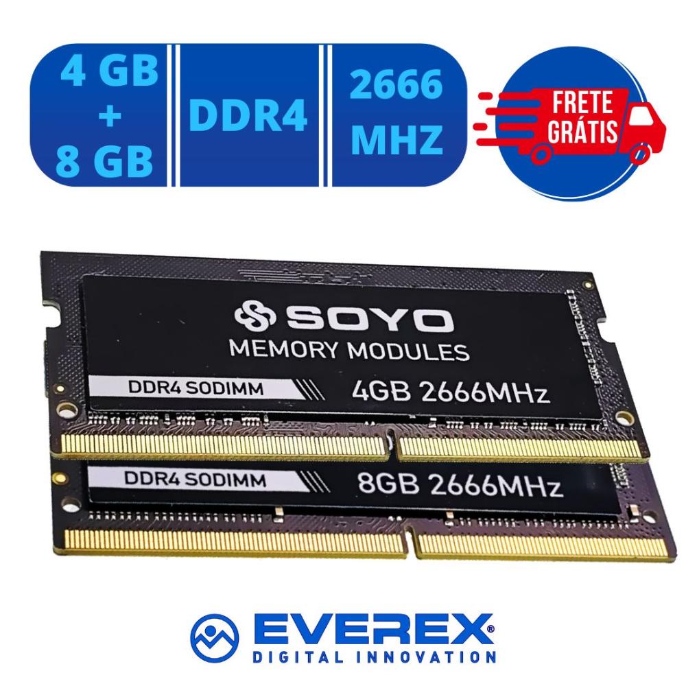 KIT RAM SODIMM DDR4 2666Mhz 4GB + 8GB - SOYO | Shopee Brasil