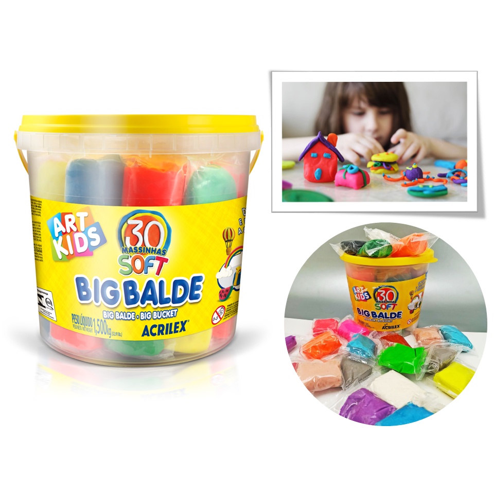 Massa Para Modelar Big Balde Art Kids 30 Massinhas 1.5 Kg | Shopee Brasil