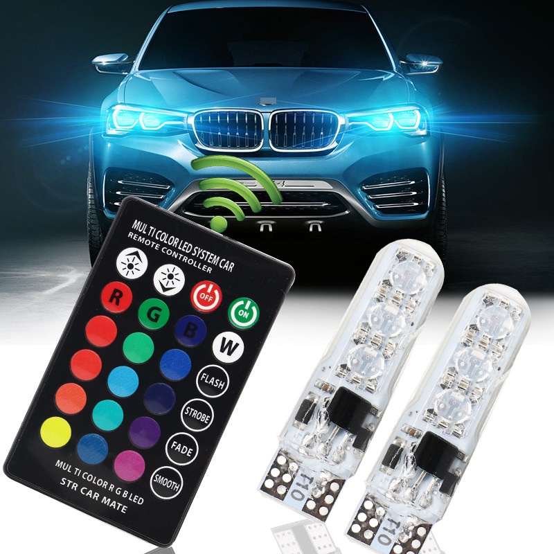 2 pçs T10 carro cúpula luz de leitura rgb led com controle remoto 5050 ...