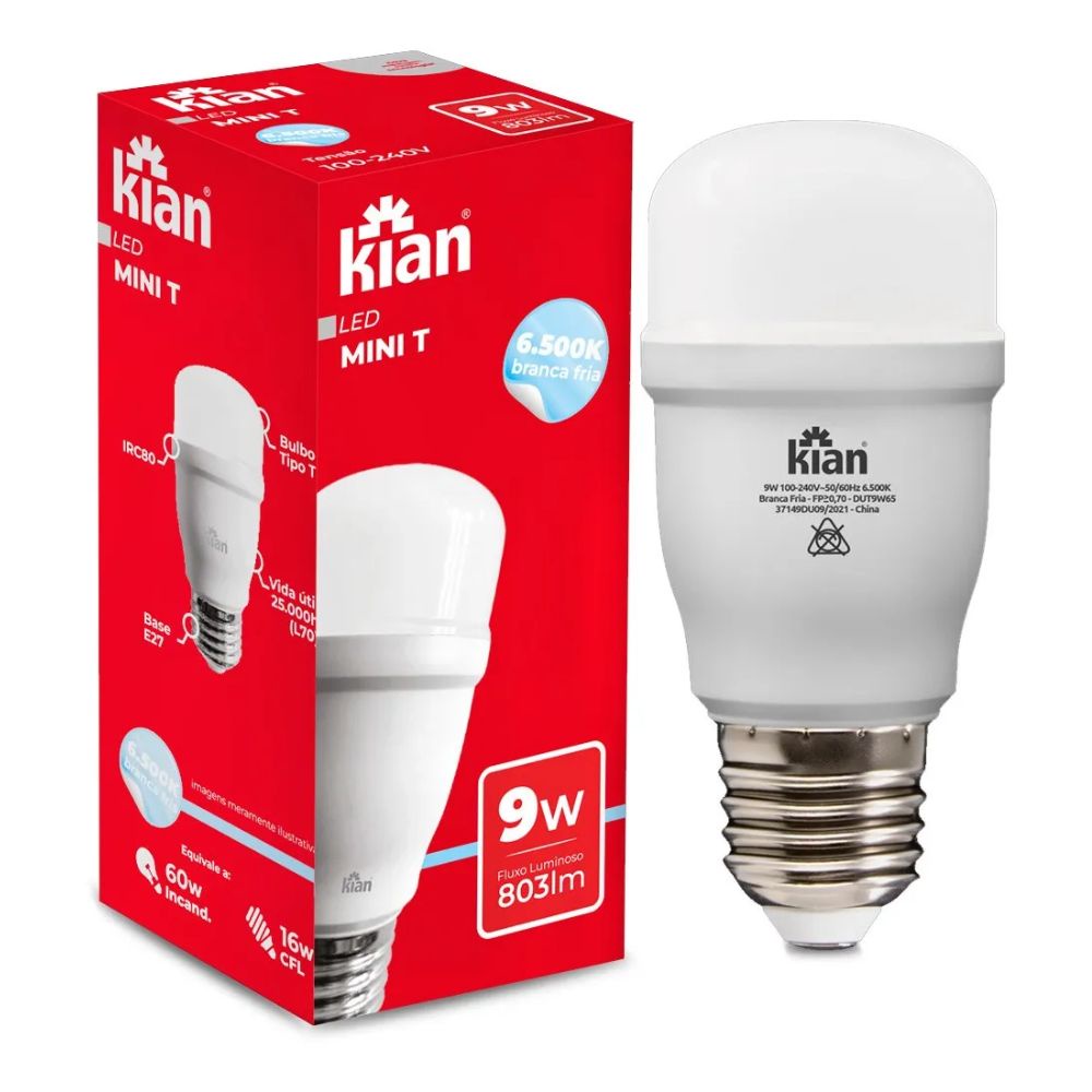 Lampada Led Mini T 9w 6,5k Biv E27 Kian | Shopee Brasil