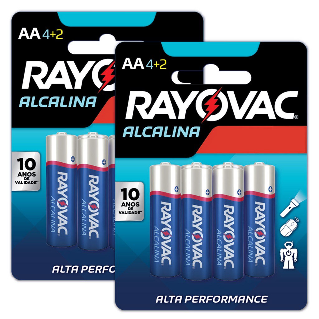 12 Pilhas AA Alcalina 2A Pequena Rayovac - 2 Cartelas com 6 Unidades | Shopee Brasil