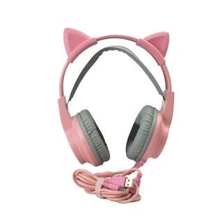 Fone De Ouvido headset gamer Orelha Gatinho Rosa Com LED RGB | Shopee ...