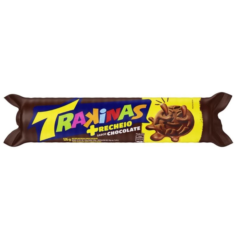 Biscoito Recheado Trakinas Mais Recheio 126g Chocolate ou Morango ...