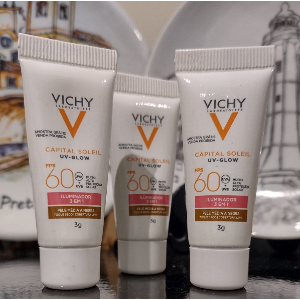 Vichy Protetor Solar Com Cor Vichy UV-Glow FPS60 3 gramas - Média a ...