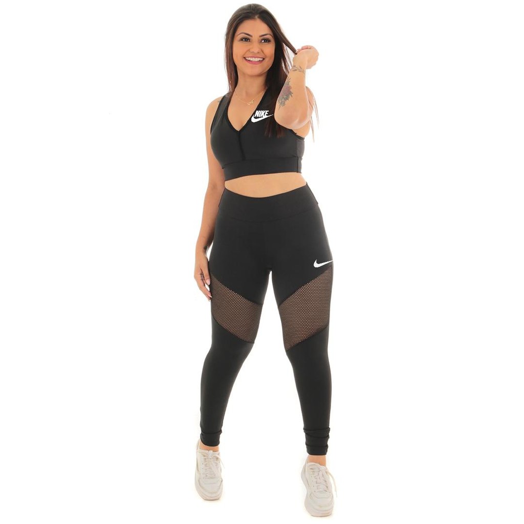 Roupa para Academia Fitness Legging com Telinha e Top com Bojo Feminino ...
