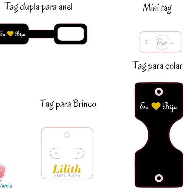 Kit tags para bijus e semi jóias - Brincos, colar, anel e mini tag ...
