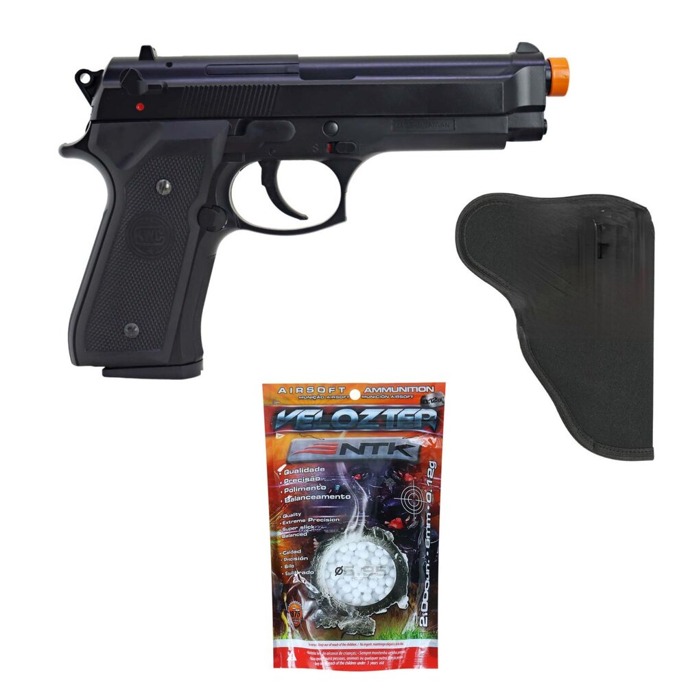 Pistola De Airsoft Spring Kwc Beretta M92 6mm + 2000 Bbs + Coldre | Shopee Brasil