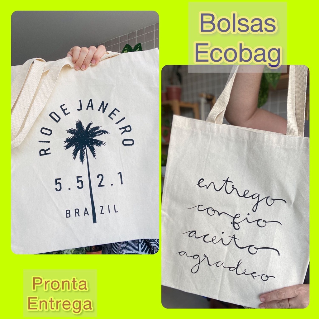 BOLSA ECOBAG Pronta Entrega Bolsas Personalizadas Tecido Cru Frases Divertidas Multiuso ...