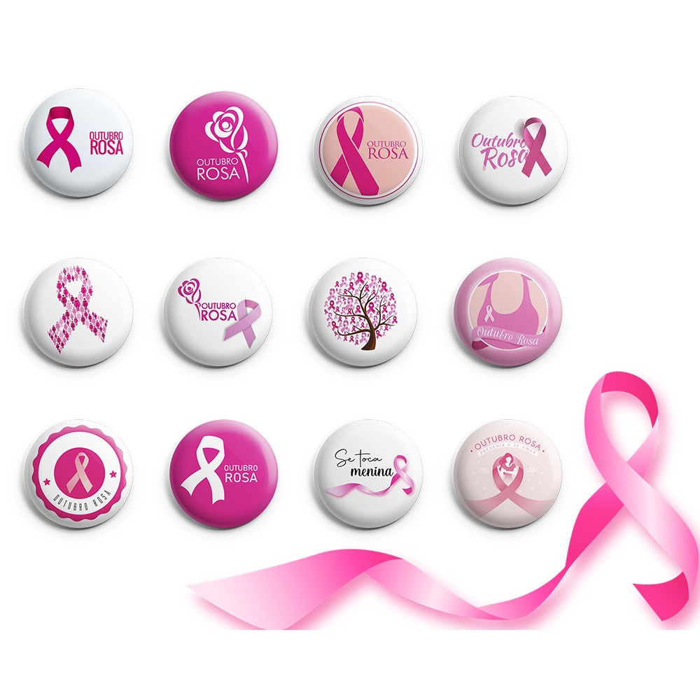 Outubro Rosa Botton Campanha - Botum / Boton / Broche (3,5cm & 4,5cm ...
