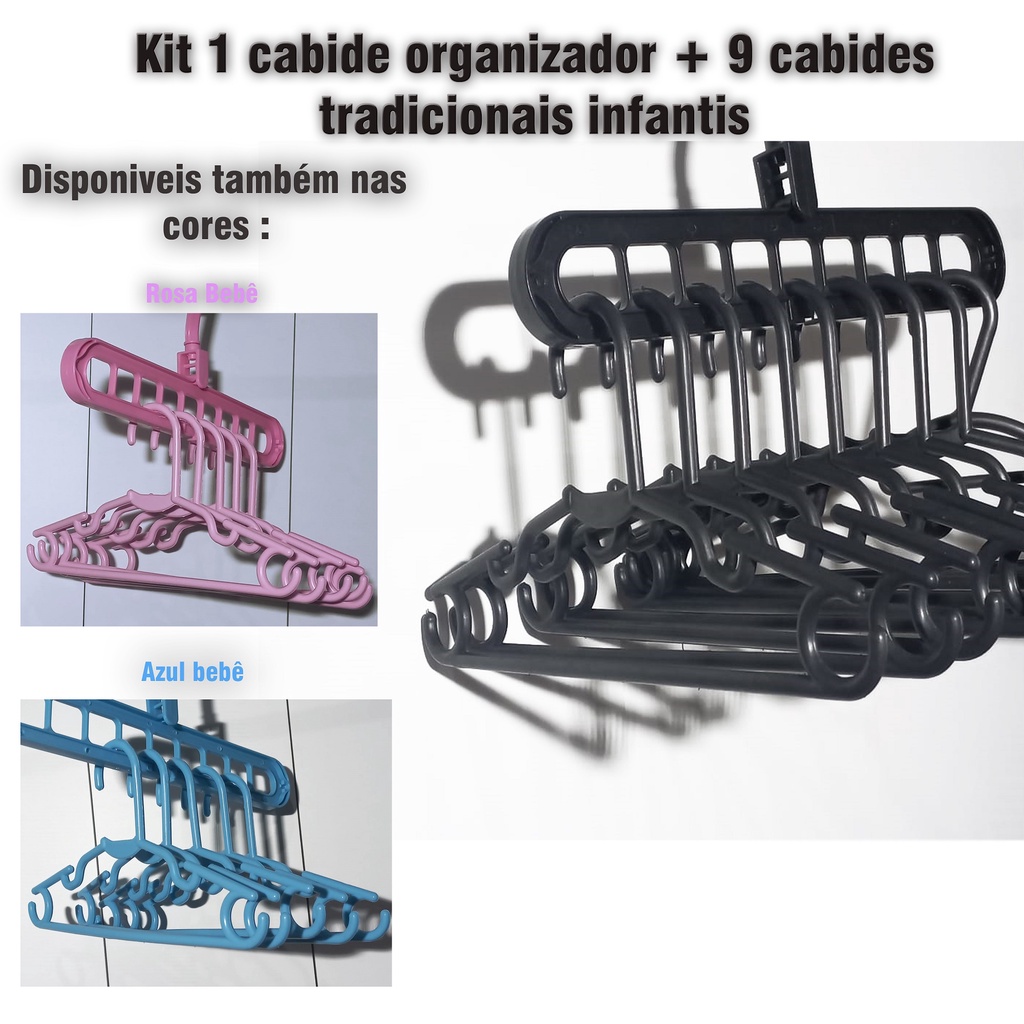 Cabide de roupas infantil + cabide organizador Kit 1 cabide organizador ...