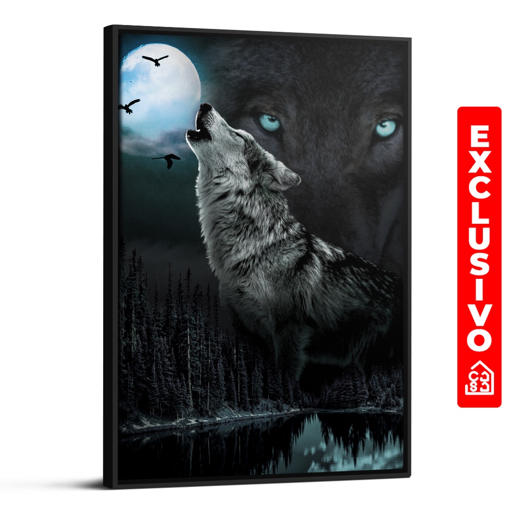 QUADRO LOBO DE NOITE - QUADRO LOBO LUA CHEIA - QUADRO DECORATIVO ...