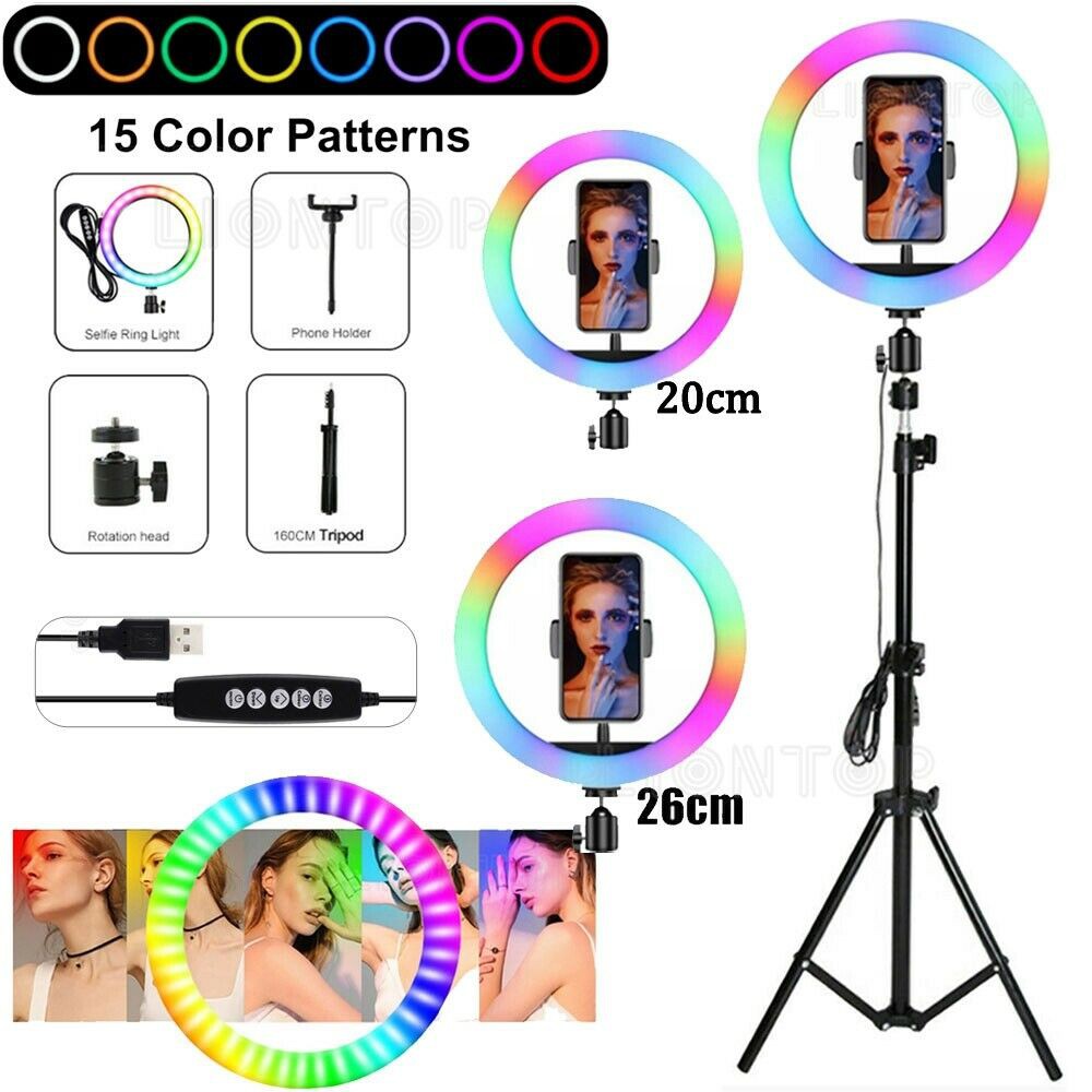 Iluminador ring light 26cm 10 polegadas rgb colorida led 20w suporte ...