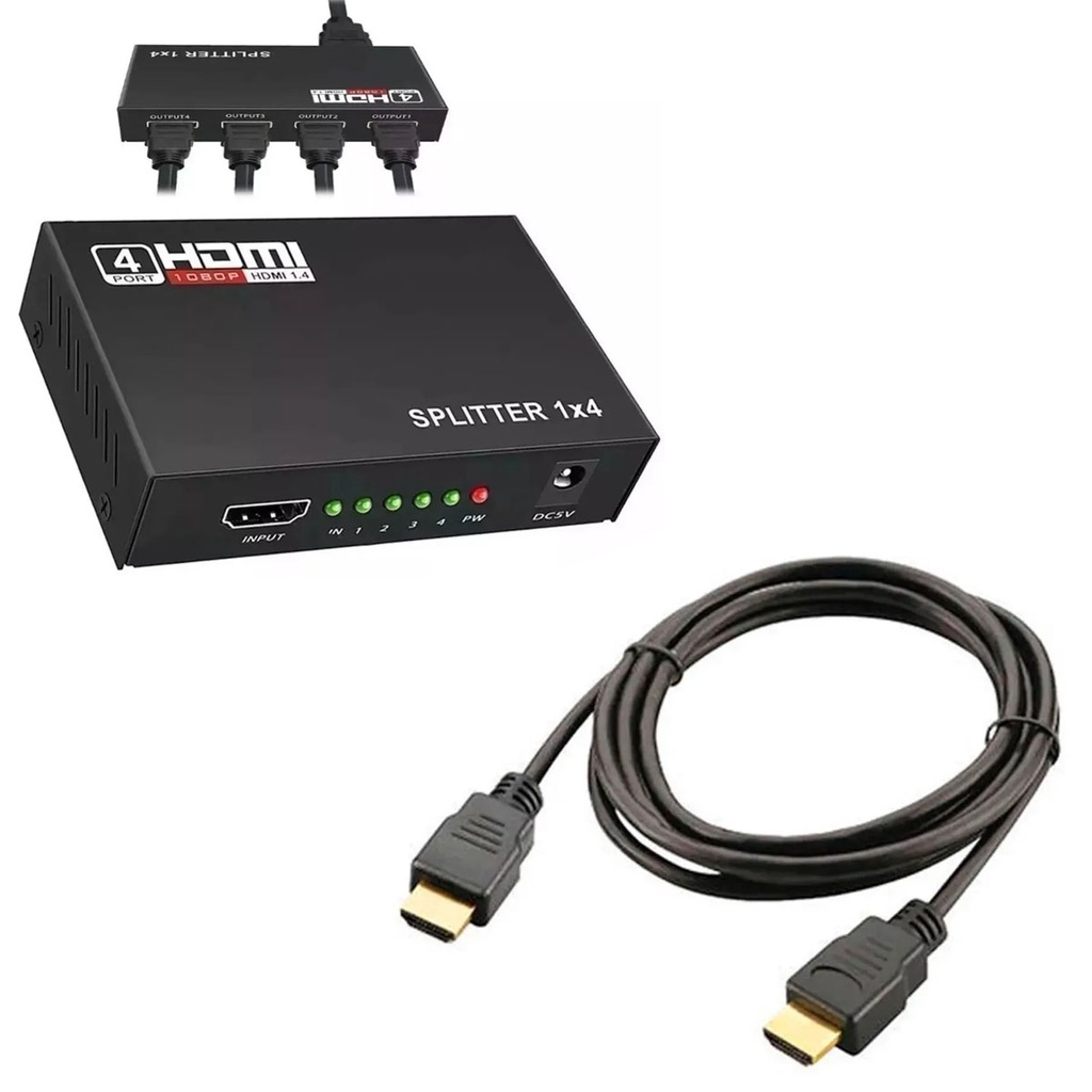 Duplicador Splitter Cabo Hdmi 1x4 Divisor Full Hd 1.4 3d Hub + Cabo ...