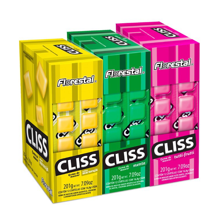 Chiclete Cliss Cartela C/12 Cartelas Florestal - Escolha Sabor | Shopee ...