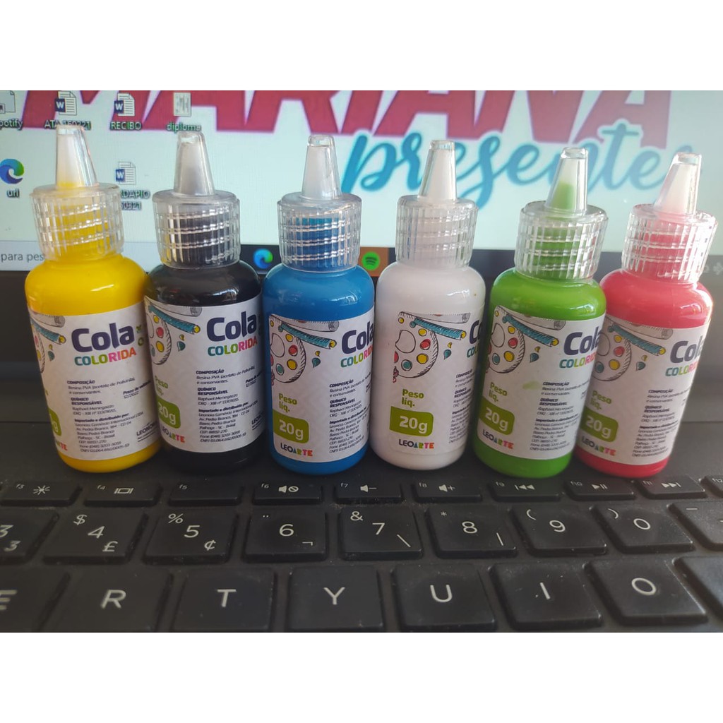 Cola colorida liquida leo e leo 6 unidades 20g cada | Shopee Brasil