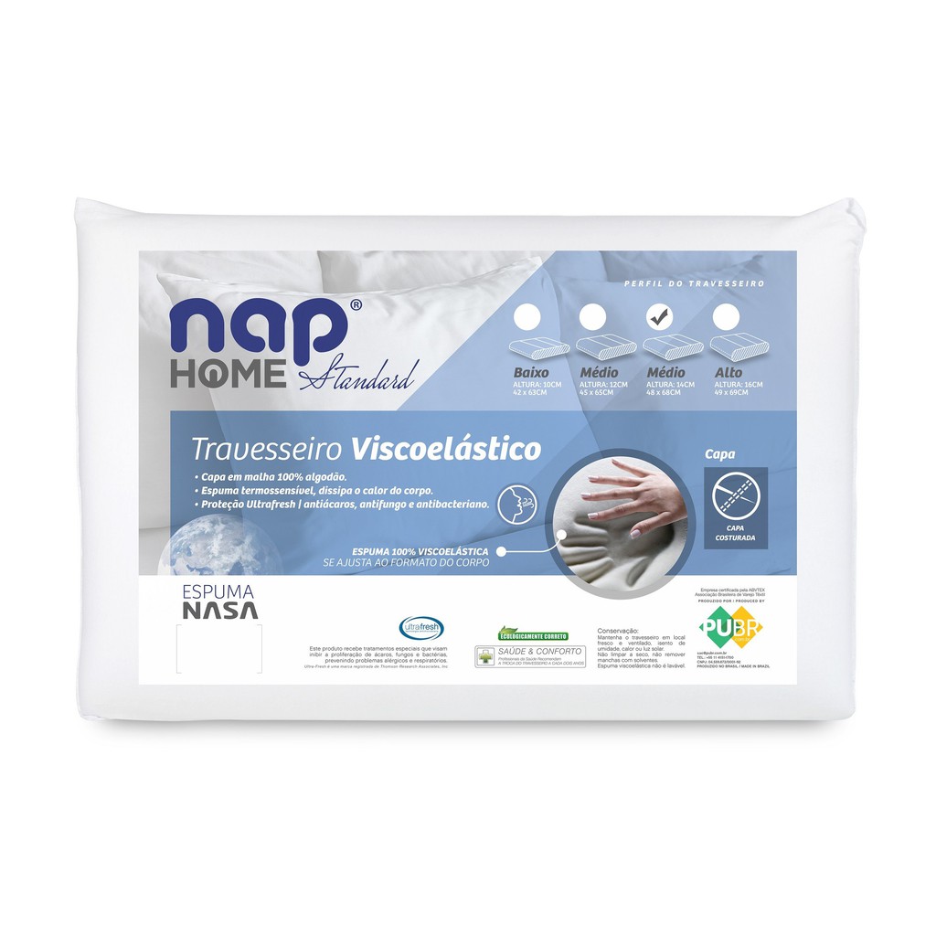 Travesseiro Nasa Nap Perfil Médio 14cm Capa Algodão | Shopee Brasil