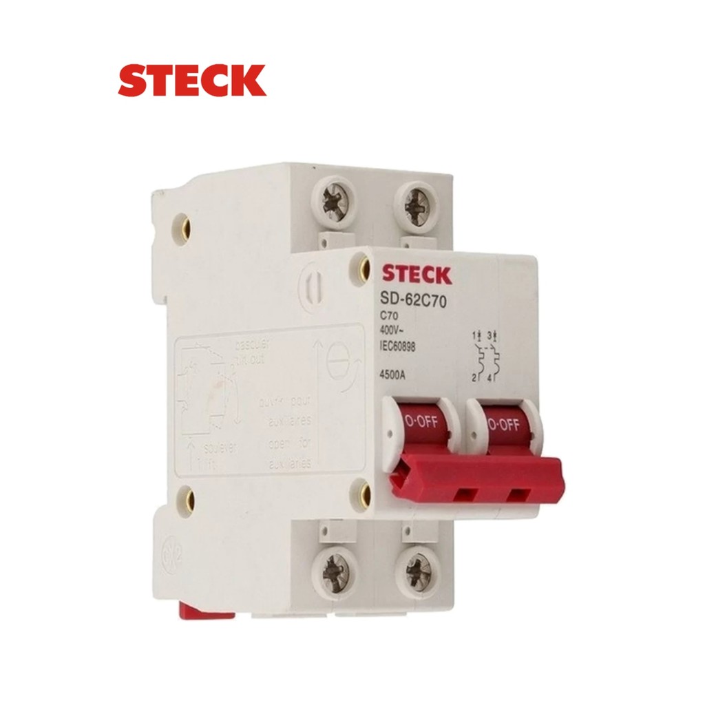 Disjuntor Bipolar Din 70A Curva C Steck SD-62C70 4500A | Shopee Brasil