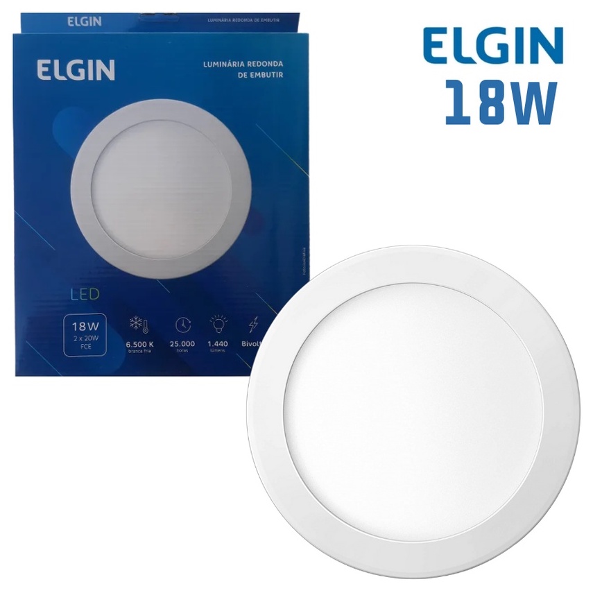 Luminaria Embutir Led 18W 6500K Redondo - ELGIN | Shopee Brasil