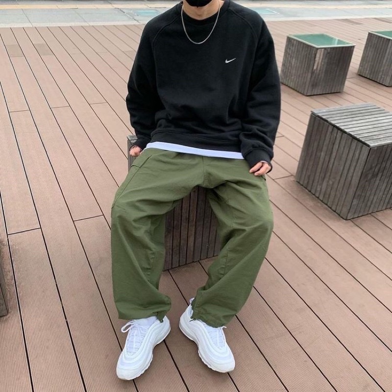 CalÇa Cargo Unissex Em Sarja Verde Musgo Estilo Skatista Escorrega