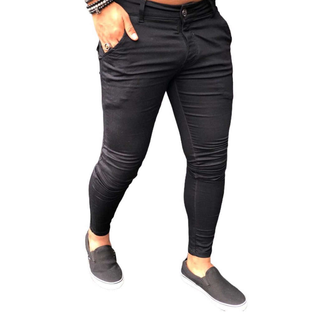 Calça Alfaiataria Masculina Slim Elastano Esporte Fino Preta Azul