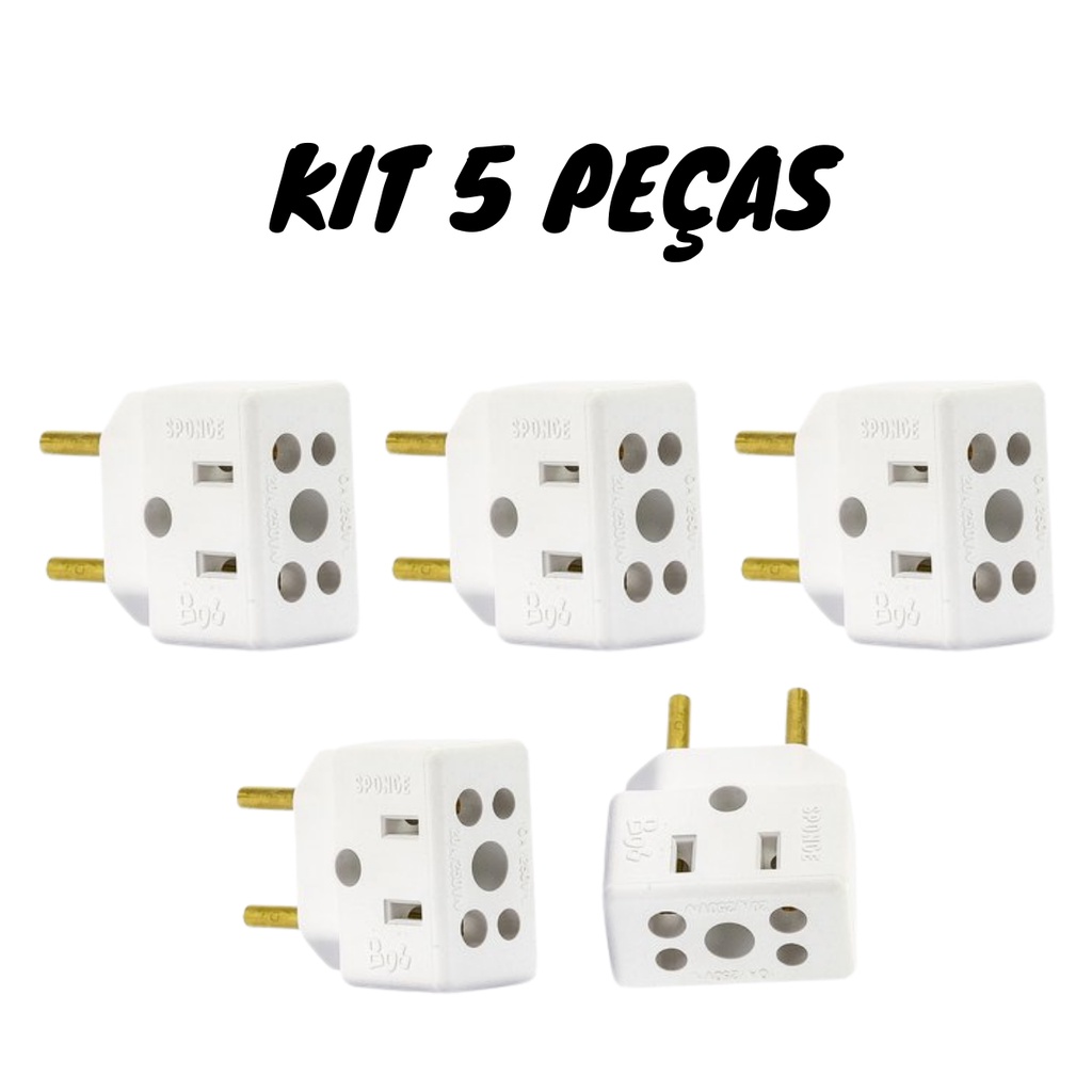 Kit 5 Adaptadores de Tomada Beijamin Aceita Plug Padrão Novo e Antigo ...