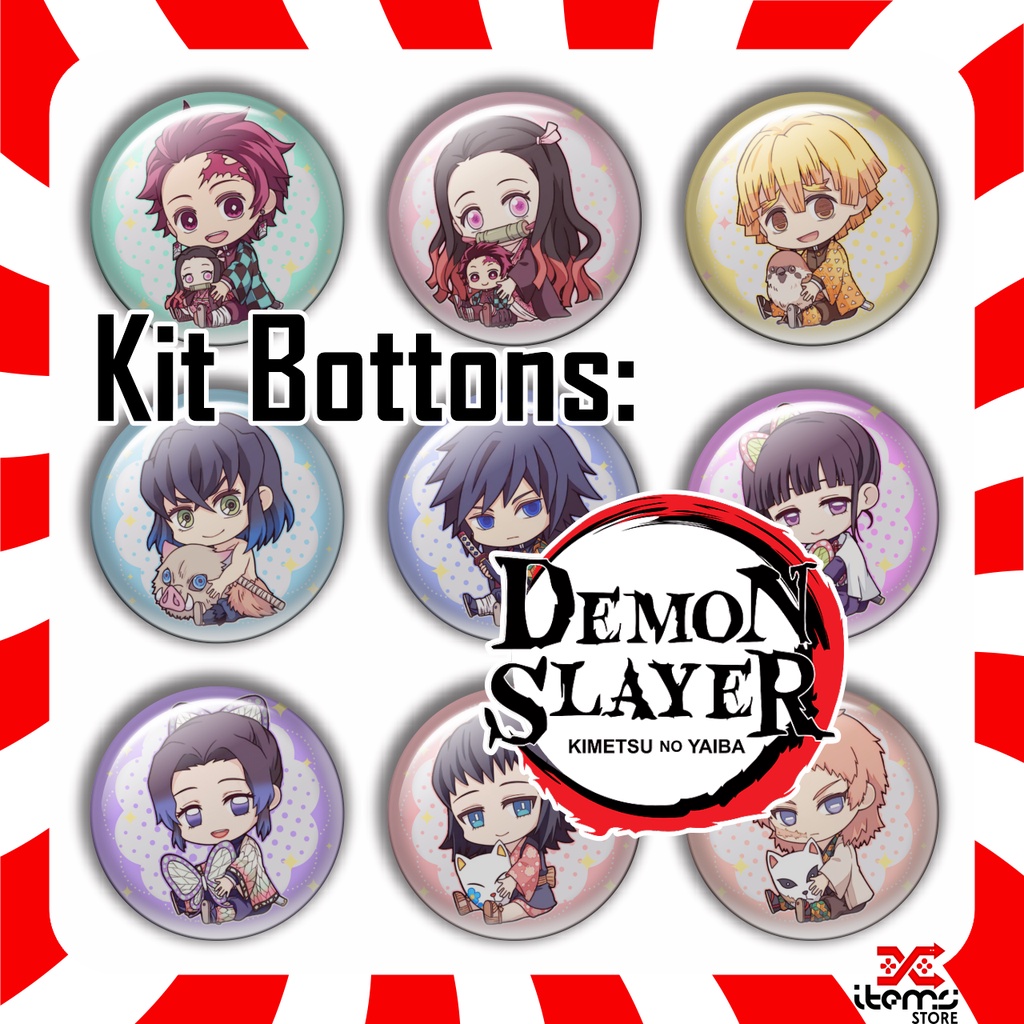 Kit 9 Bottons Demon Slayer - Kimetsu no Yaiba - Tanjiro - Nezuko ...