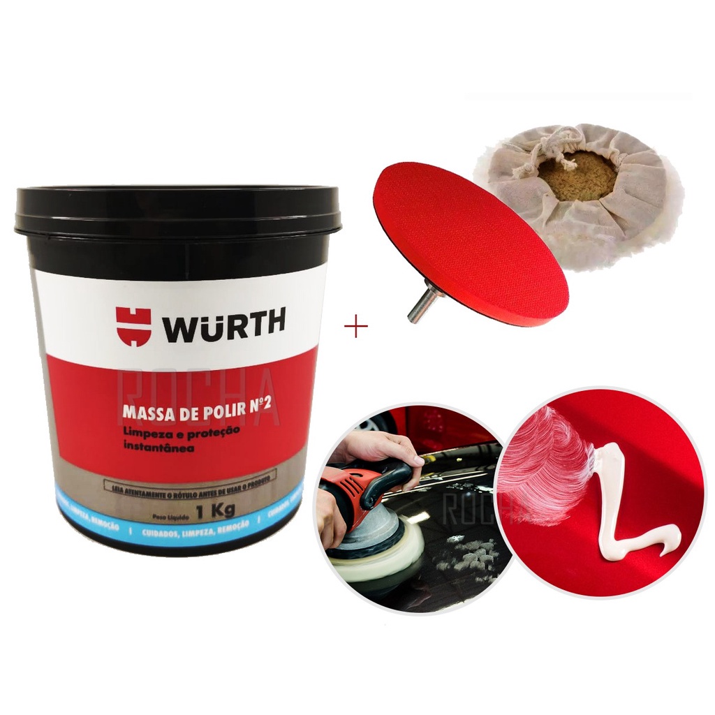 Massa de polir automotiva N2 a base de agua 1kg wurth Tira risco e da brilho a melhor + Suporte ...